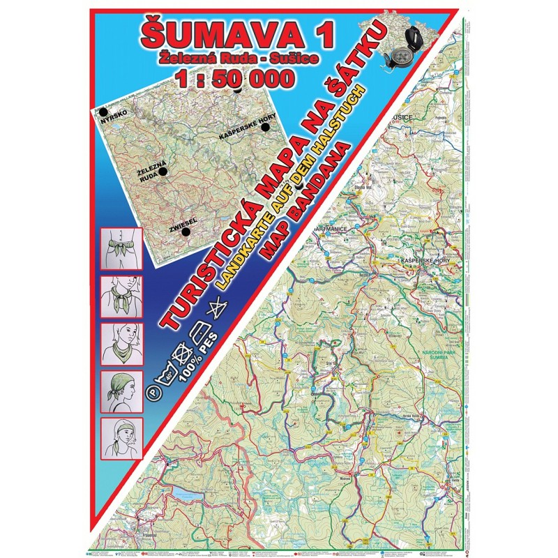 TURISTICKÁ MAPA NA ŠÁTKU ŠUMAVA 1 - ŽELEZNÁ RUDA, SUŠICE